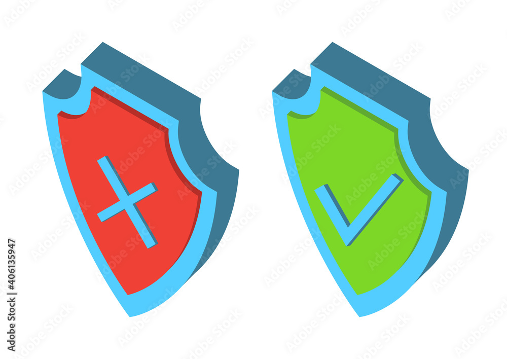 Security 3D Shields. Armor isometric plate. Symbol of security and ...