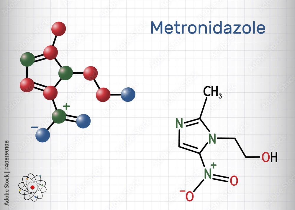 Metronidazole, antiprotozoal medication molecule. It is antibiotic ...