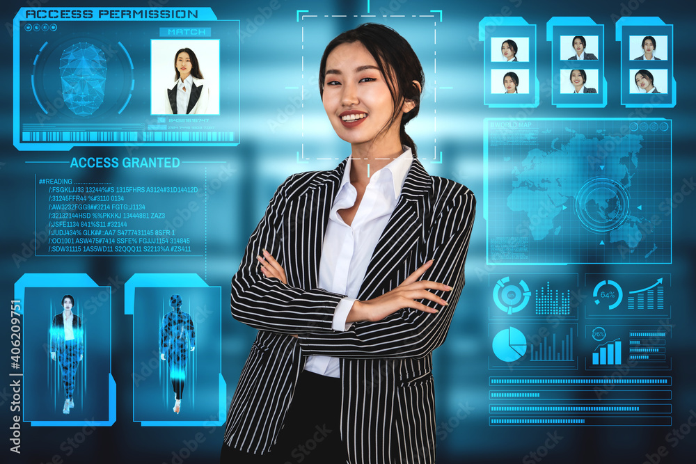 Facial recognition technology scan and detect people face for ...