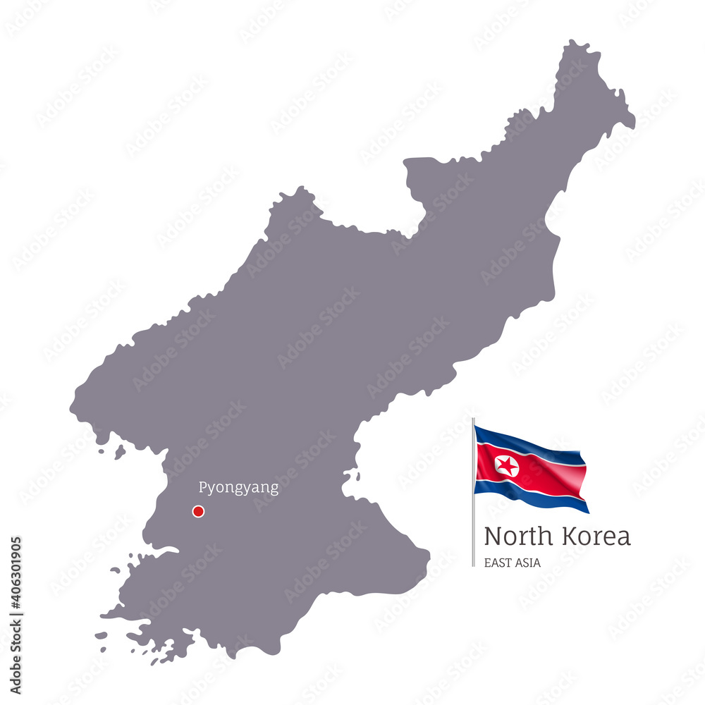 Silhouette of North Korea country map. Gray editable map of North Korea ...