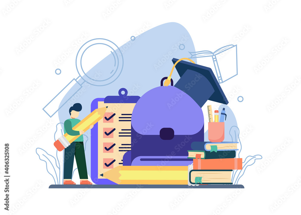 Stock-Vektorgrafik „exam preparation concept. man carrying a pencil ...