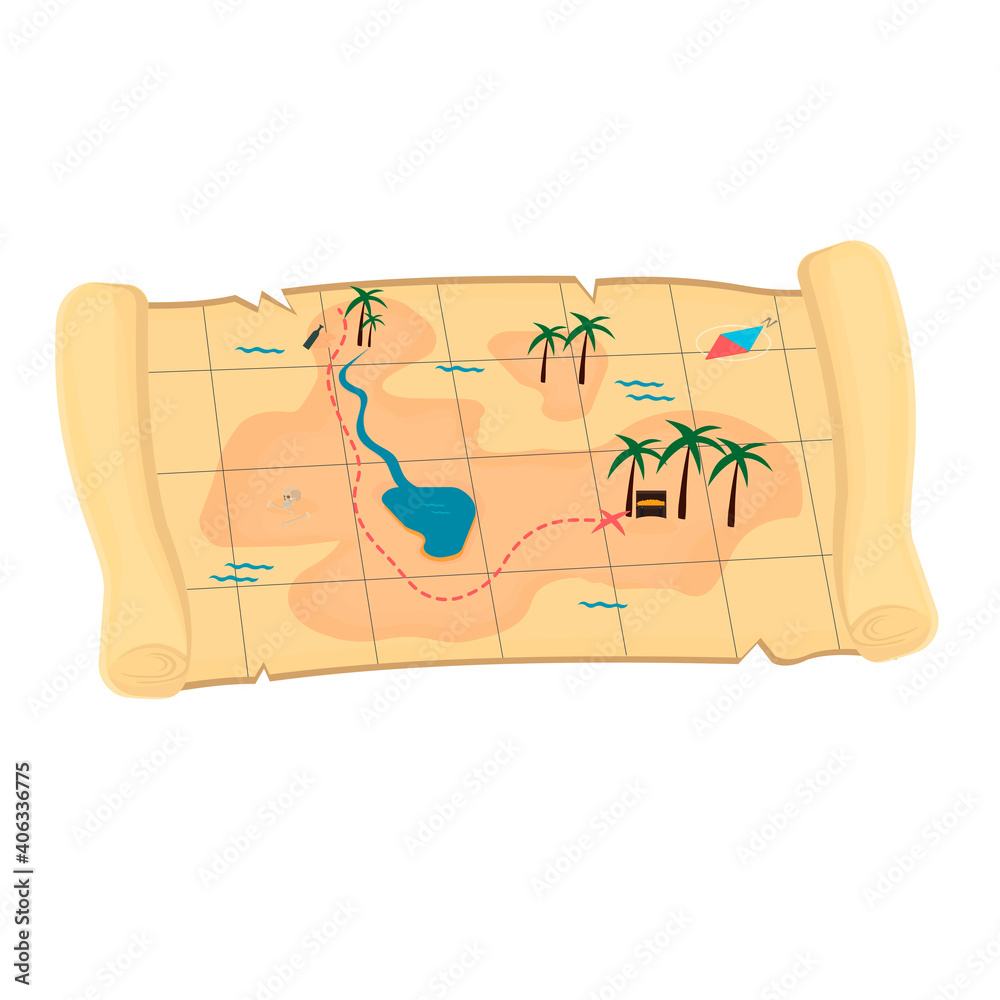 Cartoon treasure map, vector illustration Stock Vector | Adobe Stock