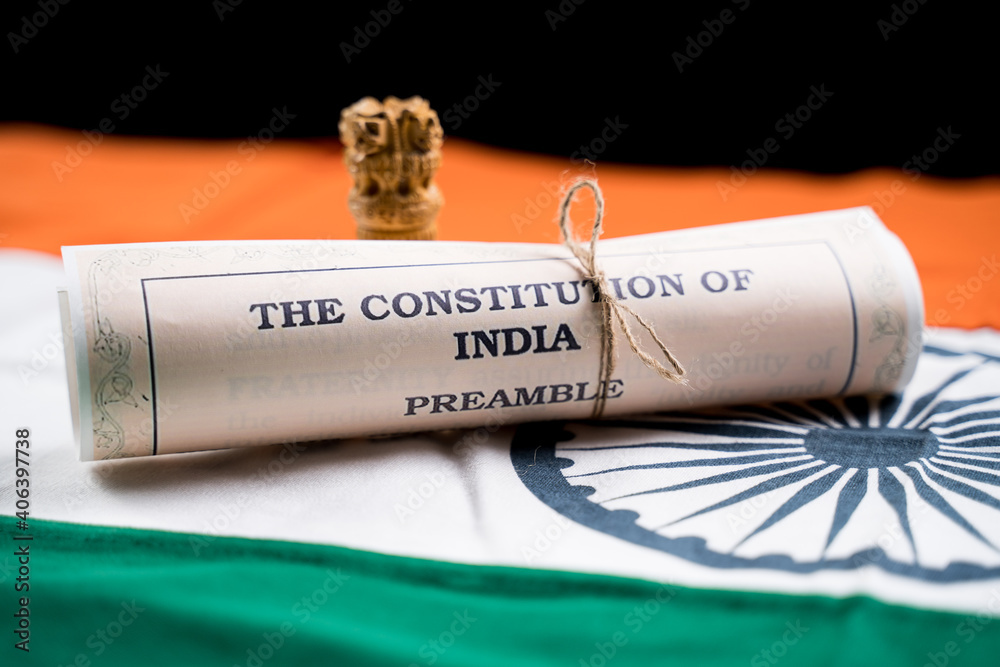 Indian constitution or Bharatiya Savidhana preamble old scattered text ...