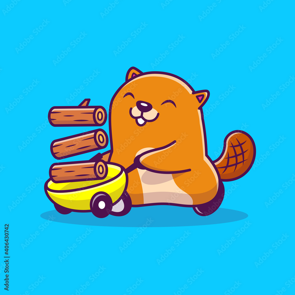 Cute Beaver With Cart And Wood Cartoon Vector Icon Illustration. Animal ...