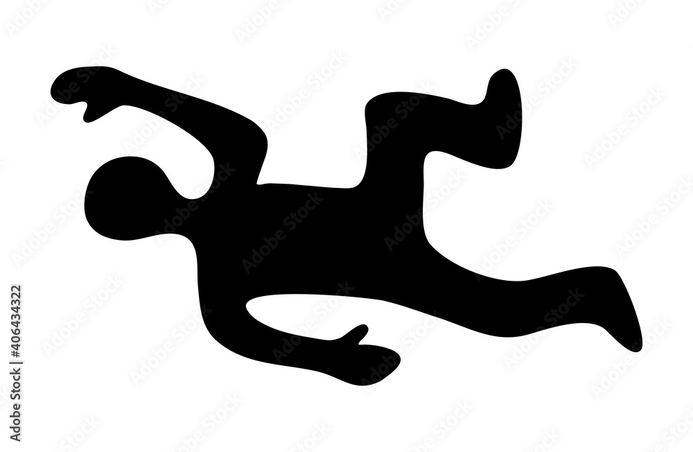 Dead body on Crime scene silhouette icon. Black shape of human accident ...