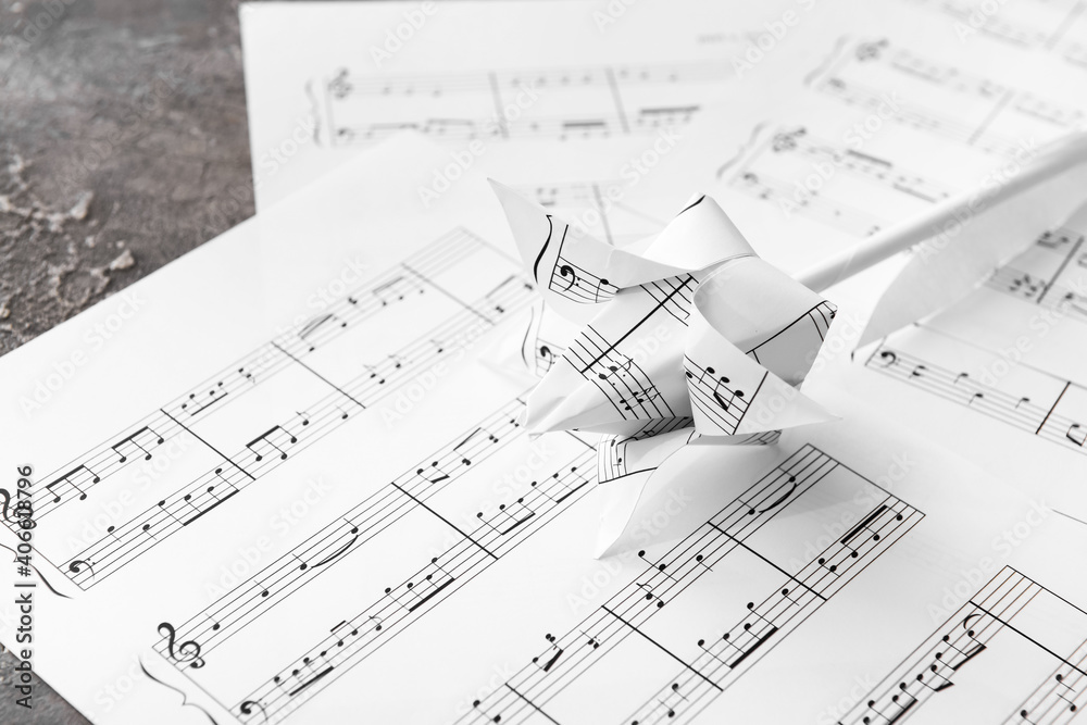 Paper flower made of music sheets, closeup Stock Photo | Adobe Stock