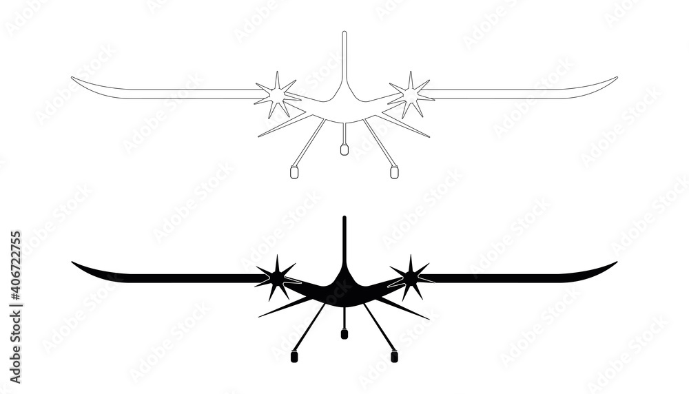 Monochrome unmanned aerial vehicle icon. Aviation technology military ...