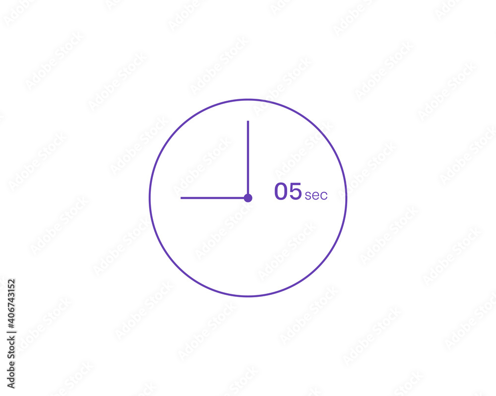 The 5 seconds, Timer 5 sec icon, stopwatch vector icon. Clock and watch, timer, countdown symbol ...