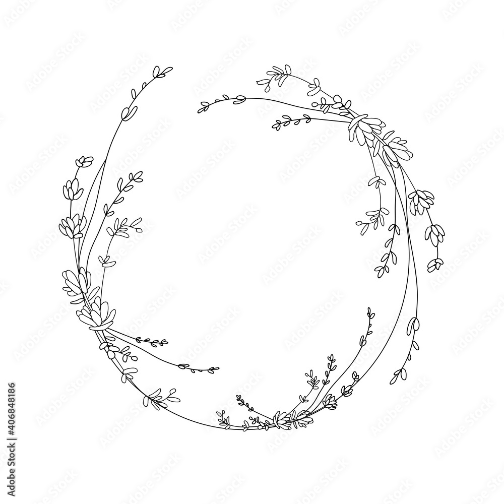 Black and white sketch Lavender circle on white background. Wedding ...
