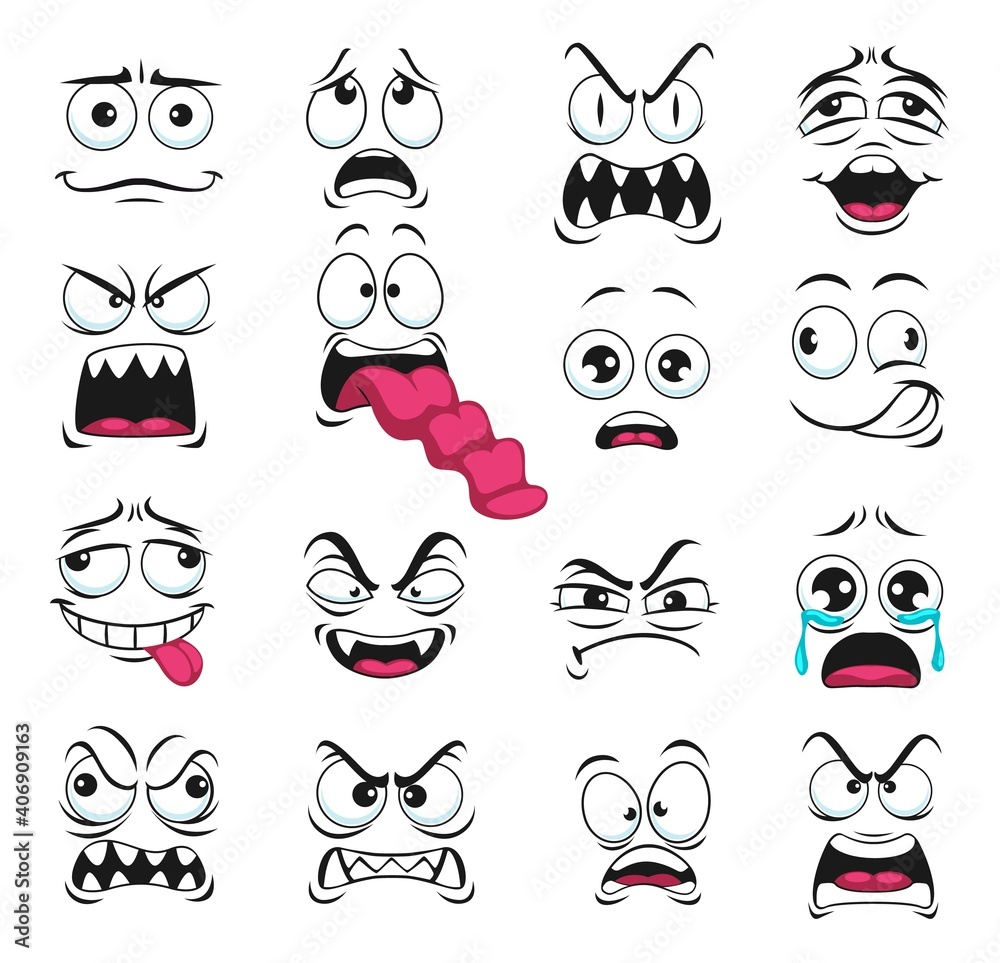 Stockvektorbilden Cartoon face expression isolated vector icons ...