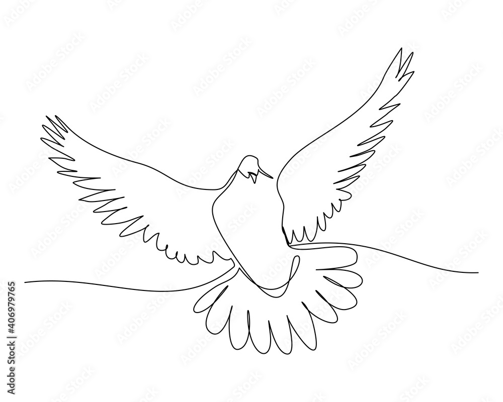Continuous line drawing of dove symbol of love and piece. Single one ...