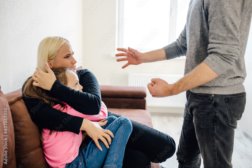 Violence at home - aggressive man verbally assault his wife and ...