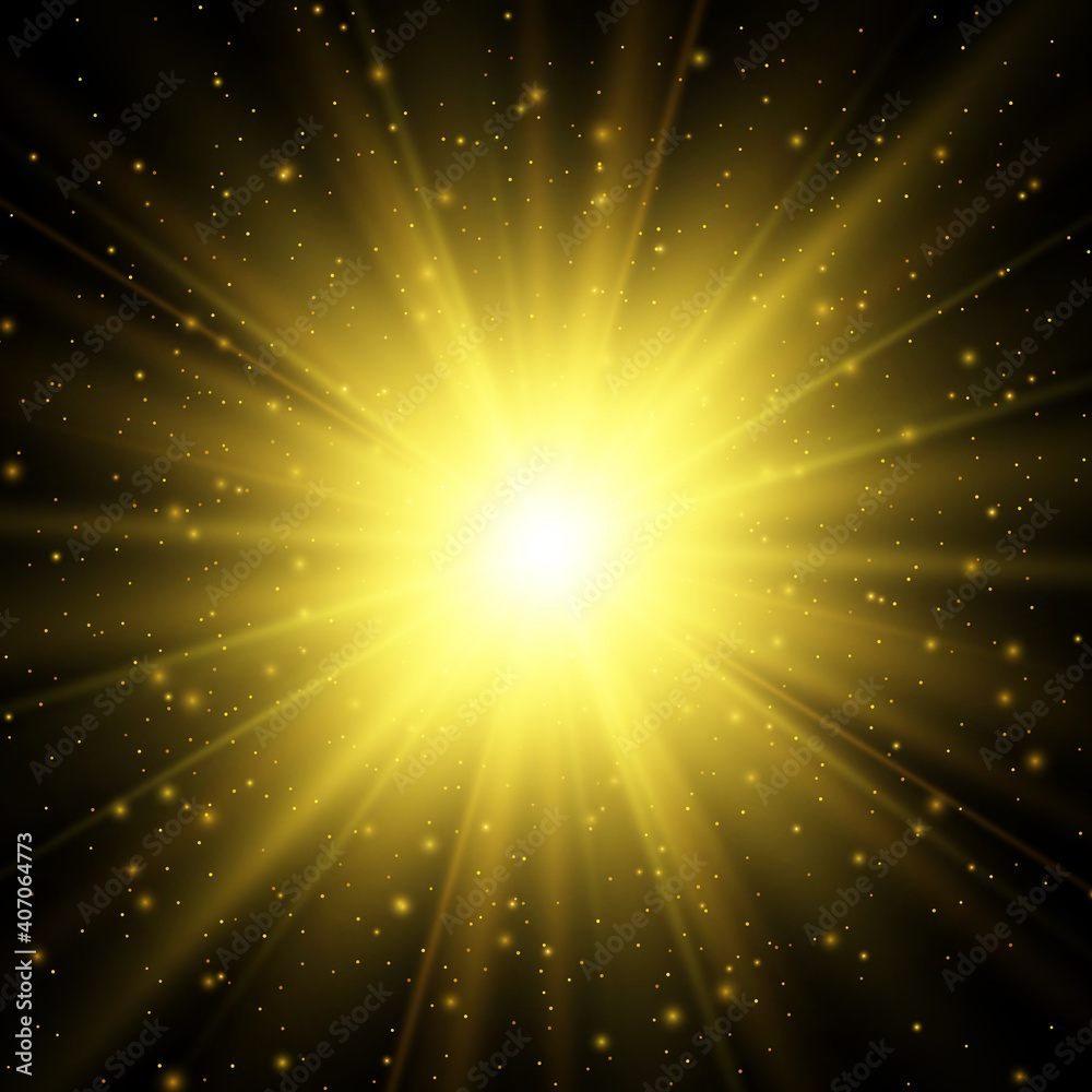 Gold star burst with sparkles. Golden glitter light effect. Abstract ...