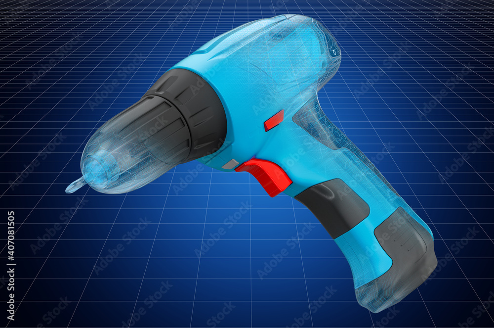 Visualization 3d cad model of screw gun, blueprint. 3D rendering Stock ...