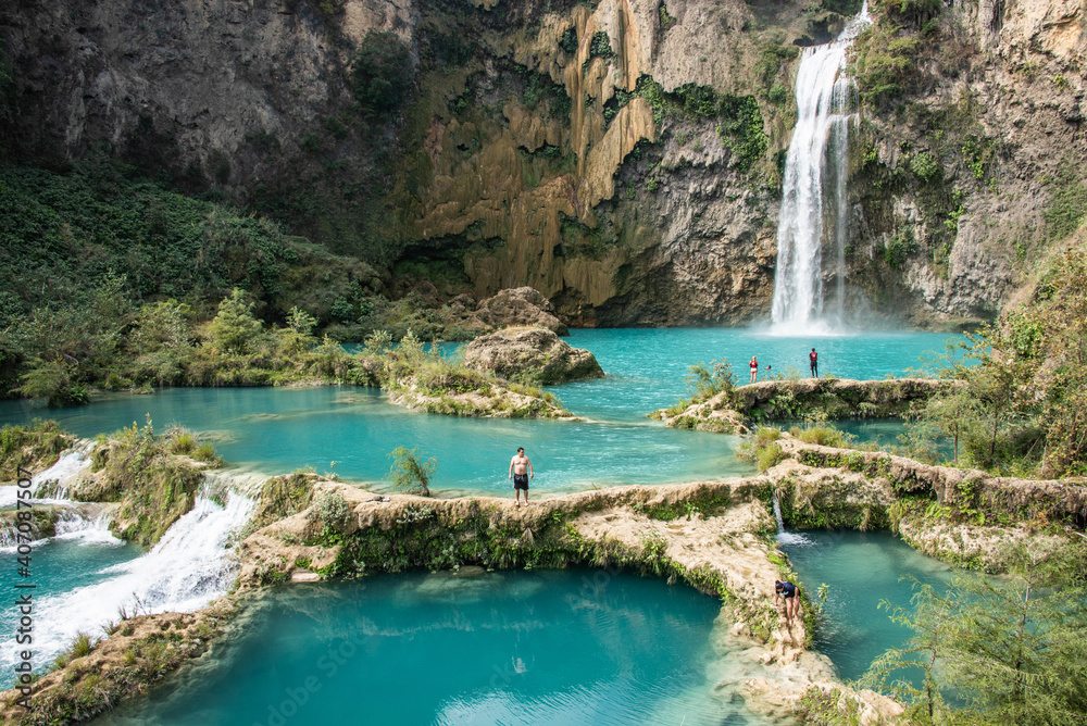 The beautiful El Salto del Meco waterfall, Huasteca Potosina, San Luis ...