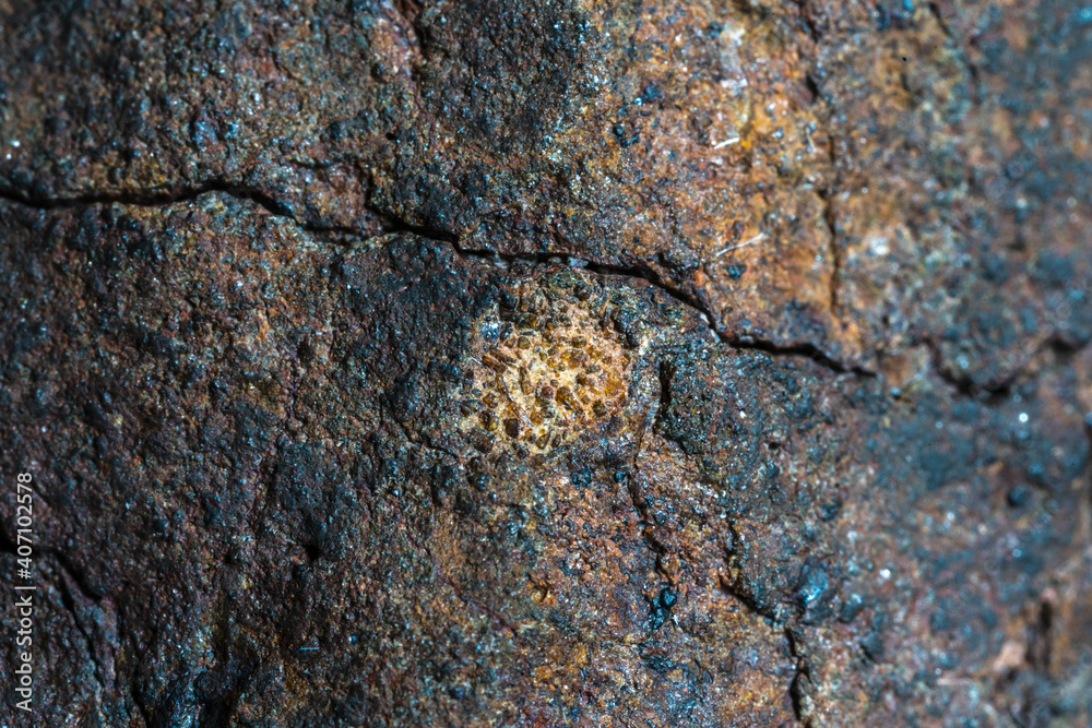 Macro photo of the fusion crust from a Chondrite Meteorite, piece of ...
