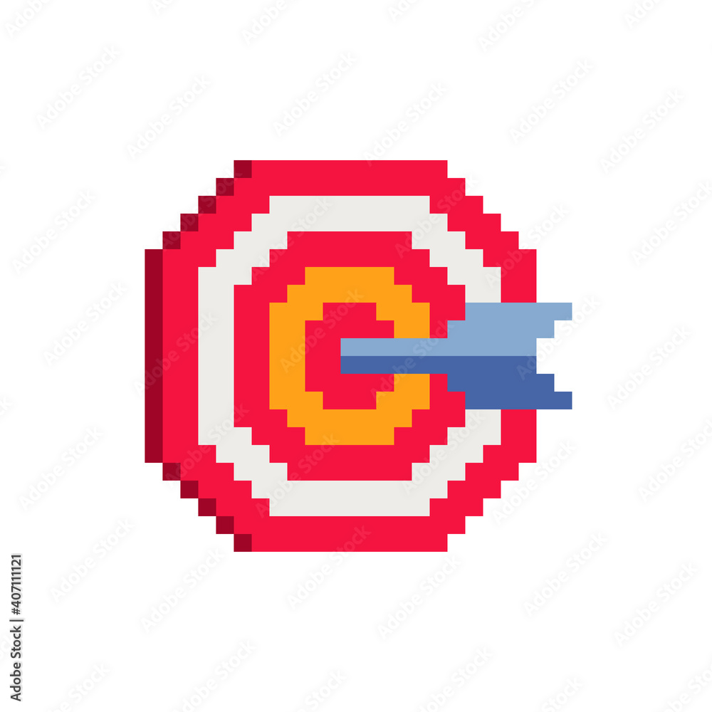 Target and arrow. Advertise icon. Pixel art style. Goal setting ...
