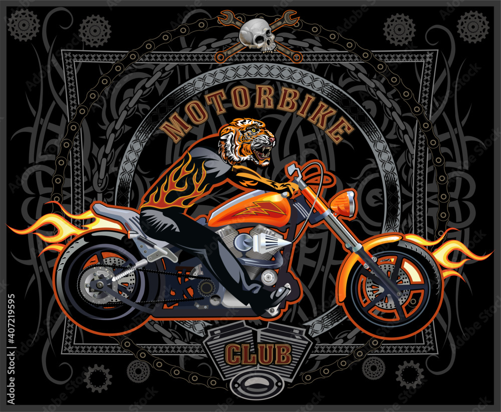 Vintage motorcycle label with Tiger Stock Vector | Adobe Stock