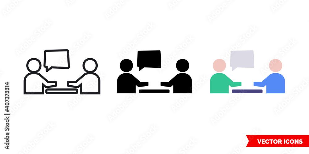 Meeting communication icon of 3 types color, black and white, outline ...
