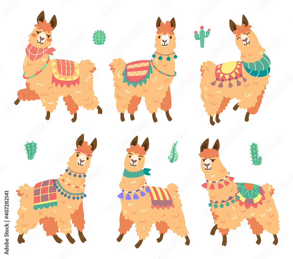 Cute alpaca character with different emotions isolated on white ...