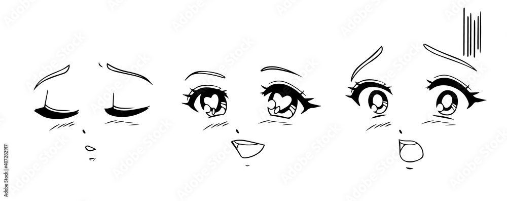 Anime and manga faces set. different expressions. Stock Vector | Adobe ...