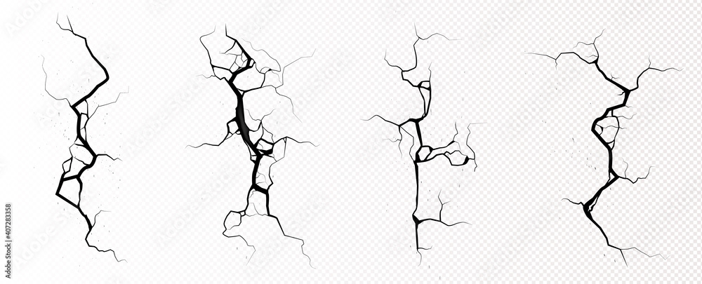 Ground cracks, breaks on land surface from earthquake isolated on ...