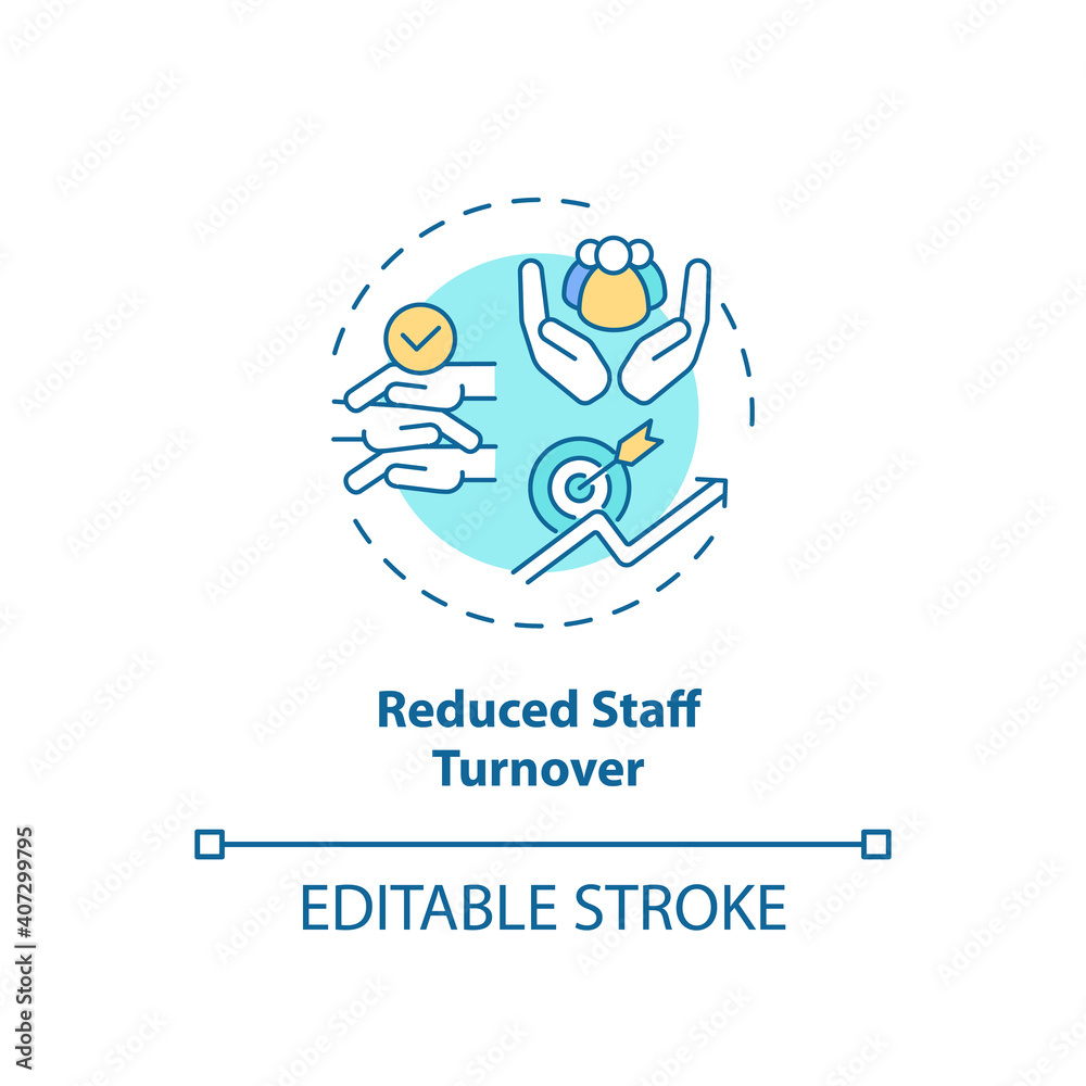 Reduced staff turnover concept icon. Staff training idea thin line ...