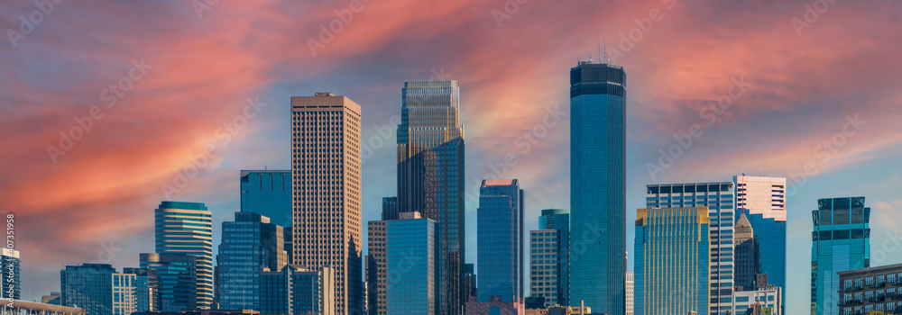 Sunset Sky Downtown Minneapolis Skyline Panorama Stock Photo | Adobe Stock