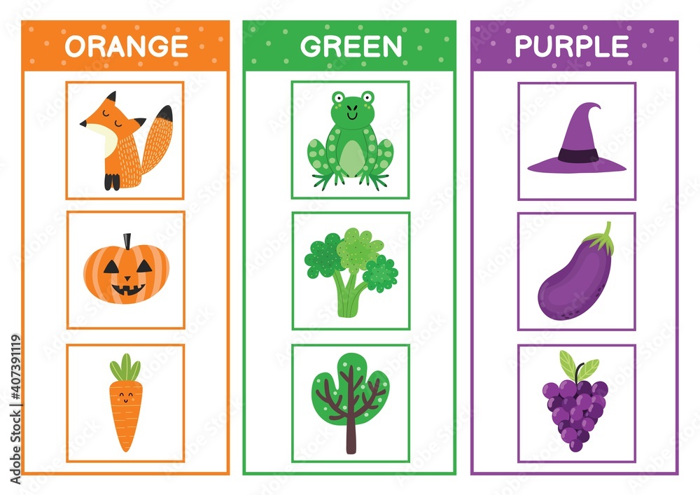Learn the primary colors. Color sorting activity page - orange, green ...