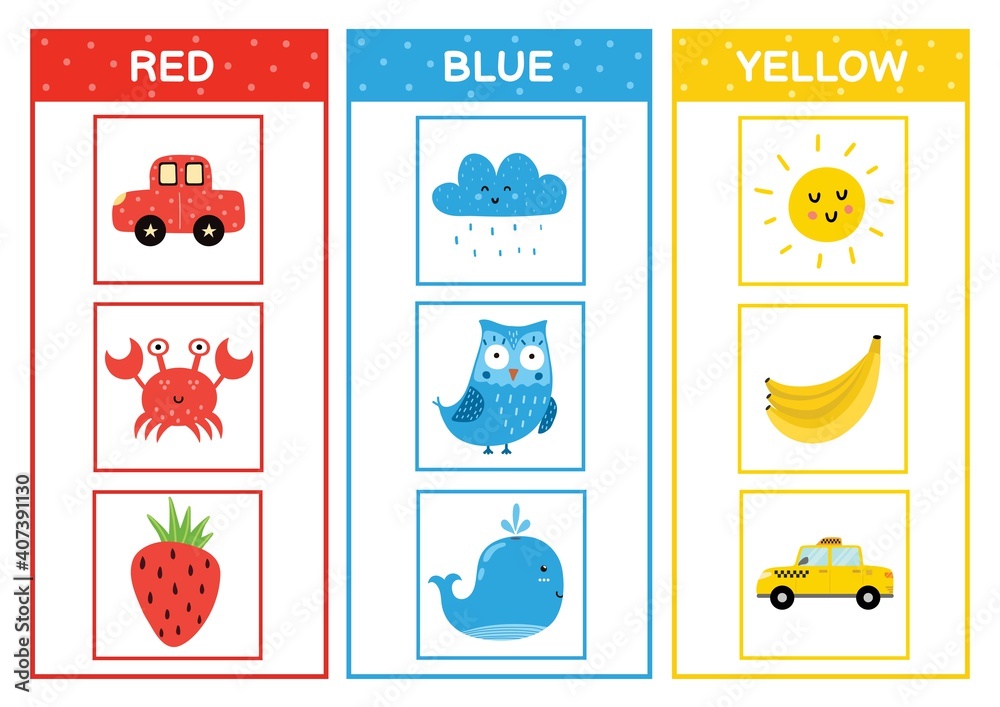 Vektor Learn the primary colors. Color sorting activity page - red ...