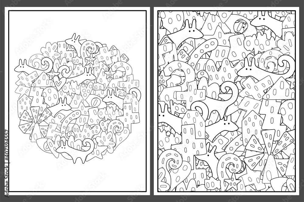 Coloring pages set with tribal elements. Abstract doodle templates in ...