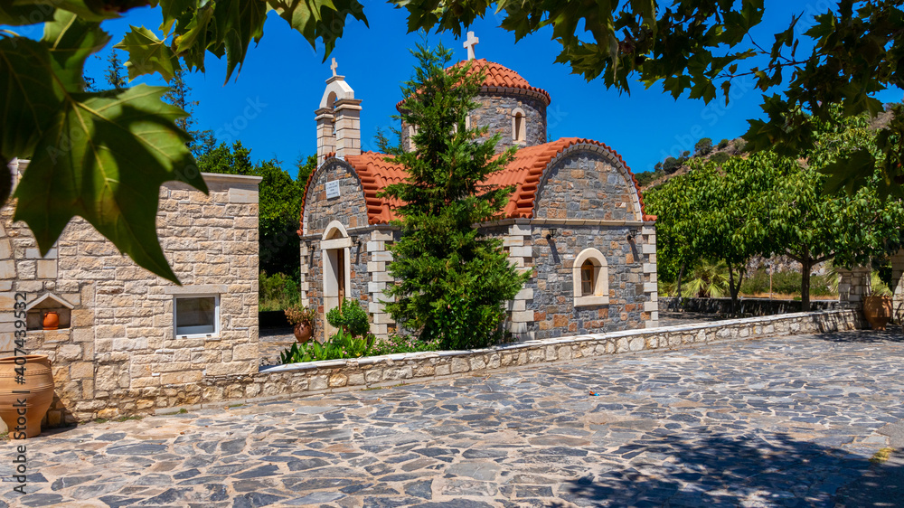 Small chapel in front of the Arkadi Monastery on the Greek island of ...