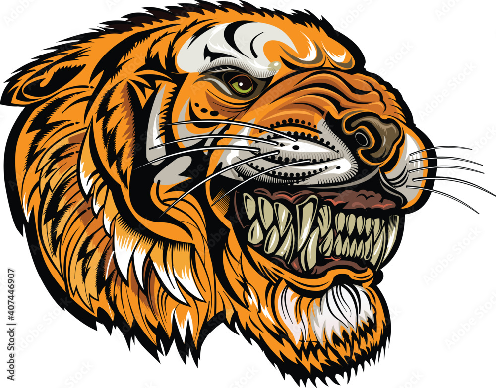 Tiger Face Color Tattoo Stock Vector | Adobe Stock