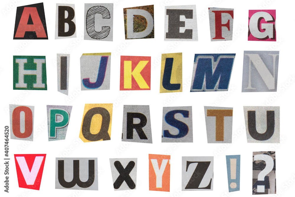 full alphabet of uppercase letters cut out from newspapers Stock Photo ...