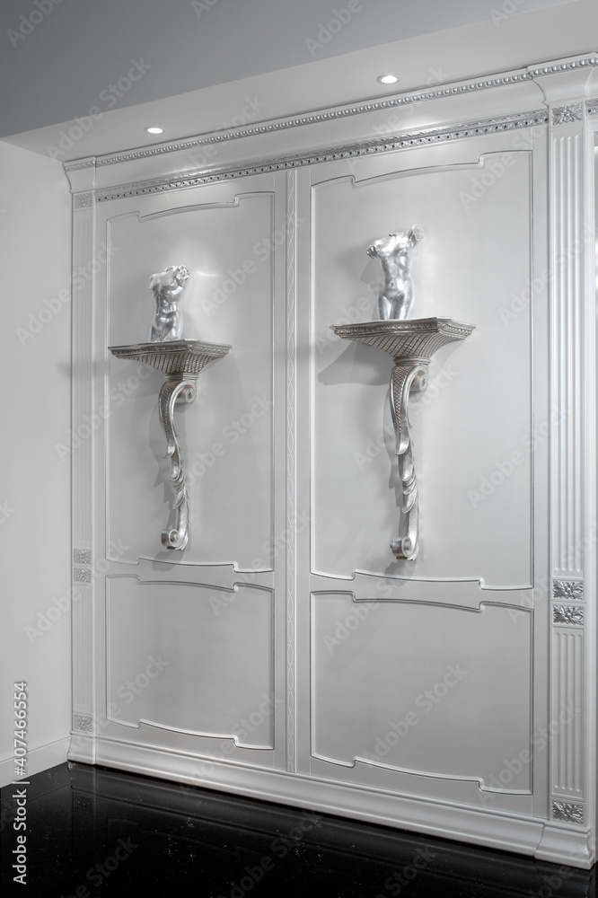 Texture of a white boiserie wall with shelves Stock Photo | Adobe Stock