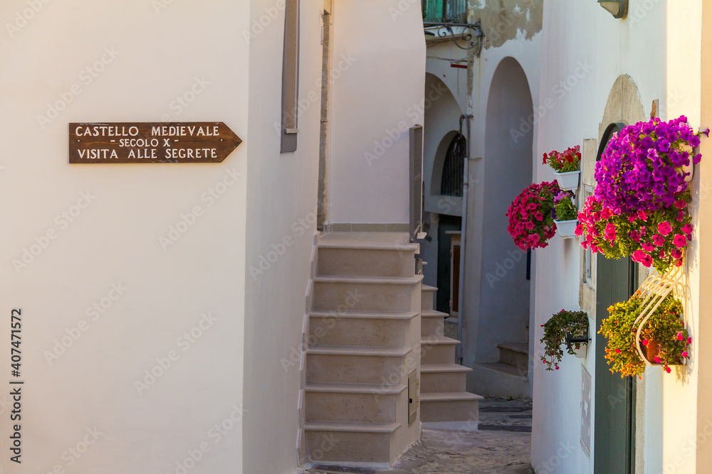 Direction sign for the medieval castle, 10th century, in the Old Town ...