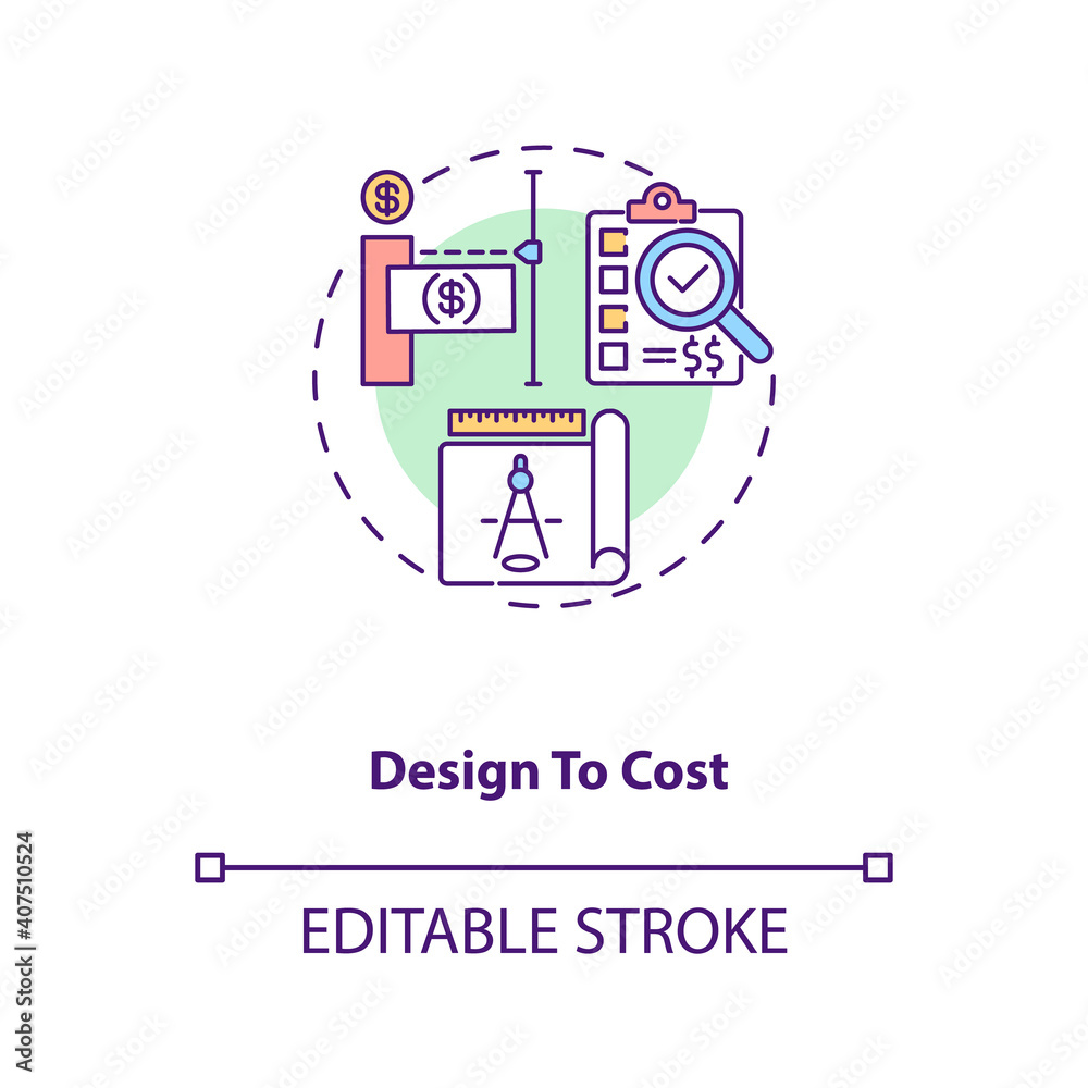 Design to cost concept icon. Cost reduction strategy idea thin line ...