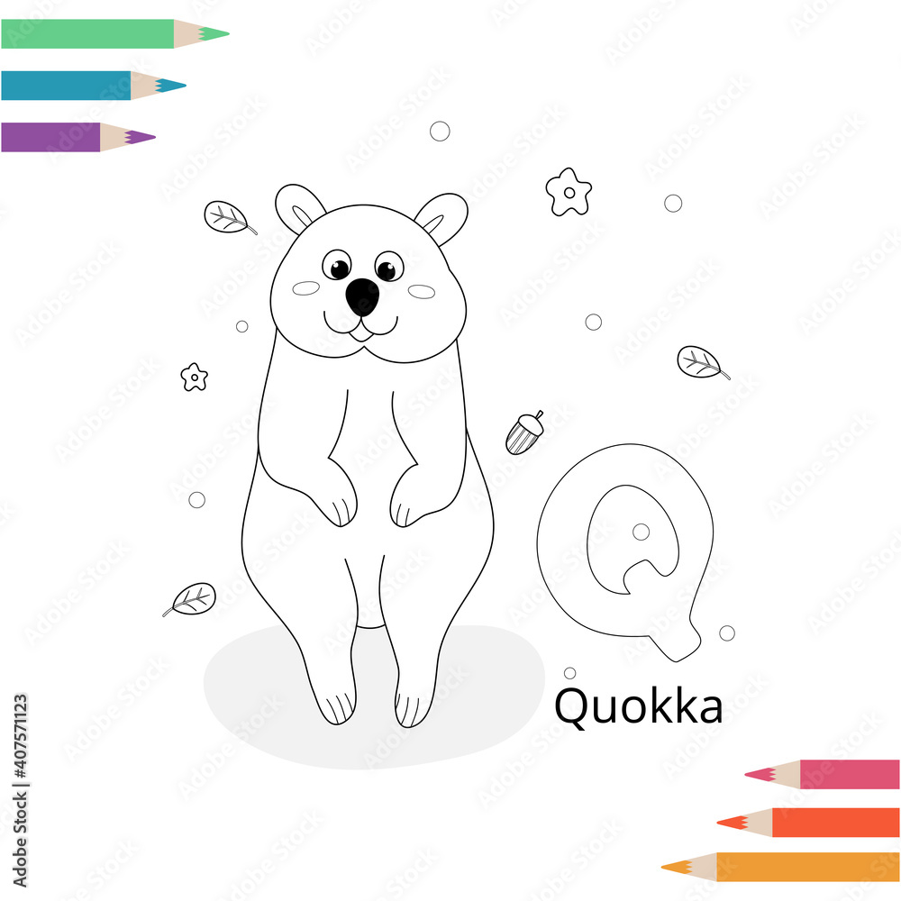 Animal alphabet coloring book page for kids. Vector illustration. Hand ...