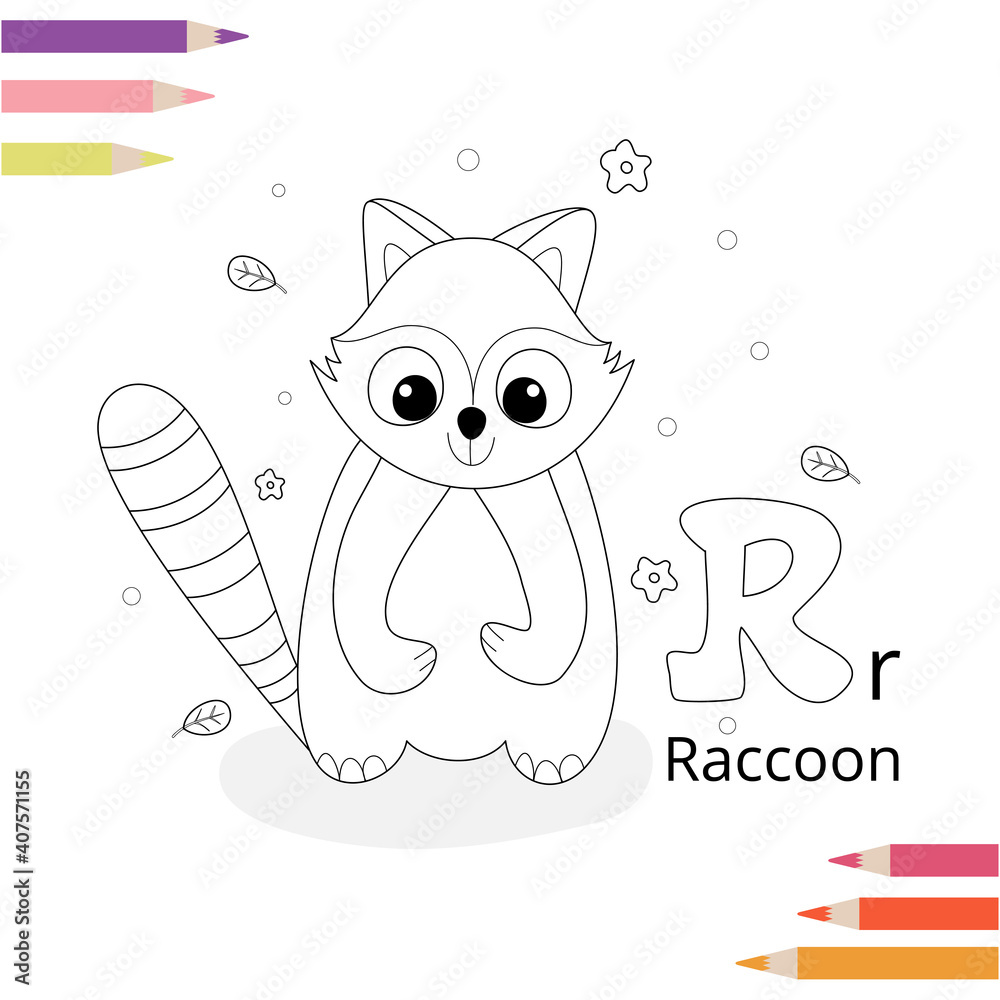 Animal alphabet coloring book page for kids. Vector illustration. Hand ...