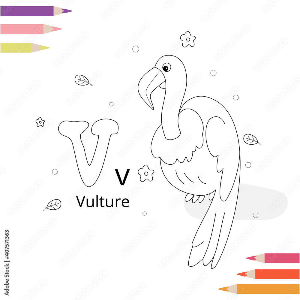 Animal alphabet coloring book page for kids. Vector illustration. Hand ...