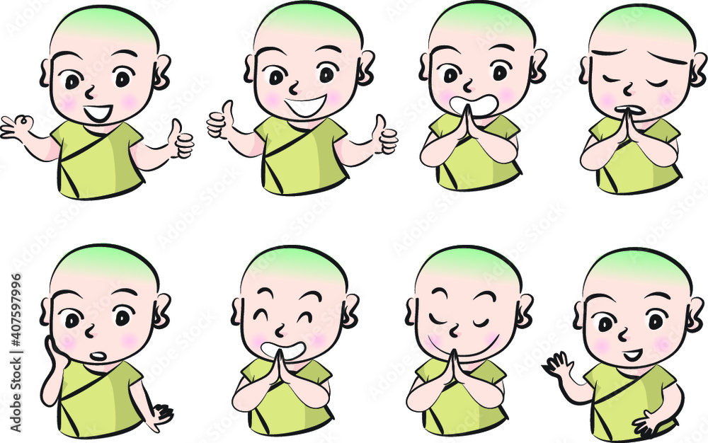 vector drawing cartoon monk emoji set Stock Vector | Adobe Stock