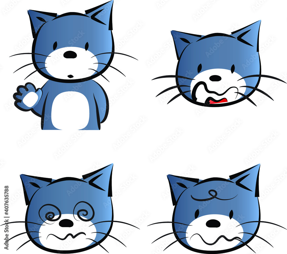 vector drawing blue cat face emoji set Stock Vector | Adobe Stock