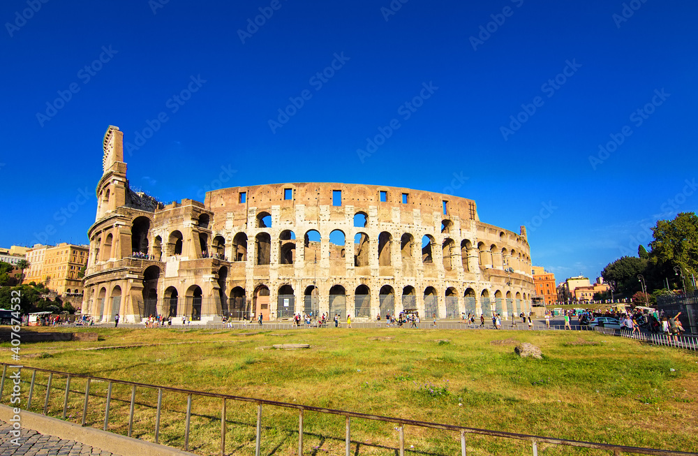 The ancient Roman Colosseum also known as the Flavian Amphitheatre in ...