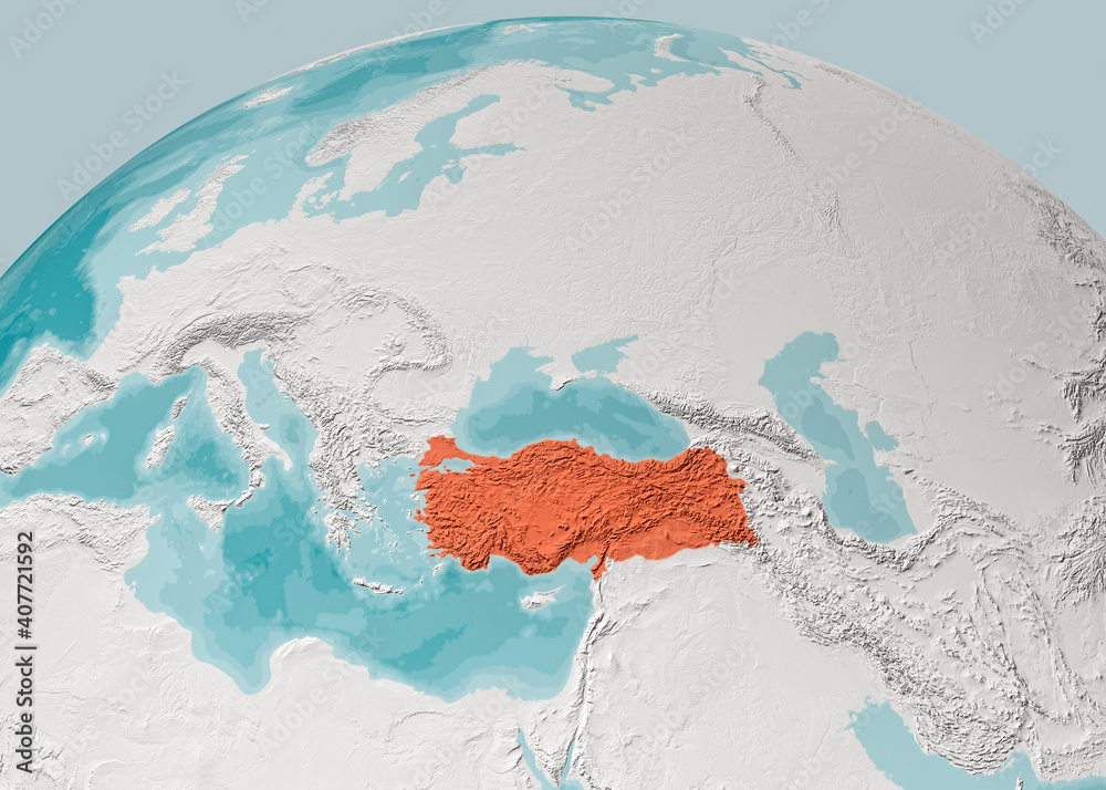 Ilustração Globe map of the Mediterranean Sea and Turkey, Asia, Europe ...