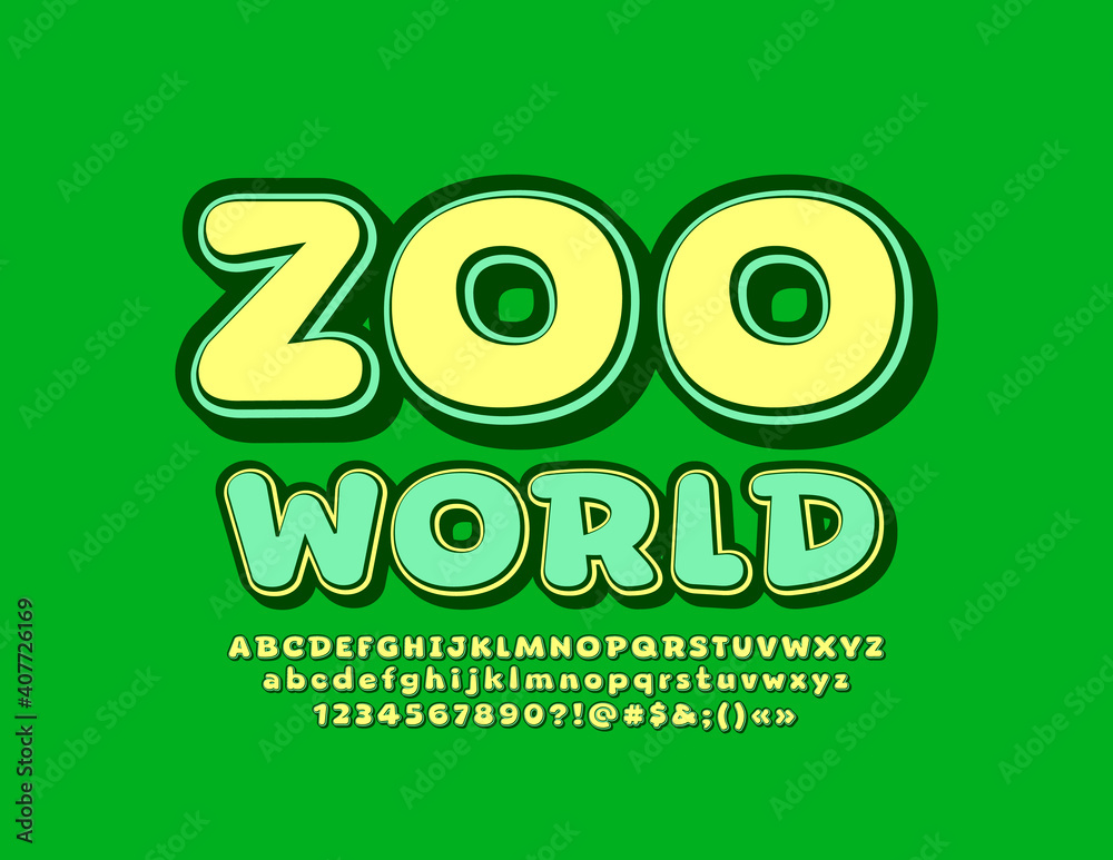 Vector stylish sign Zoo World. Trendy bright Font. Funny Alphabet ...