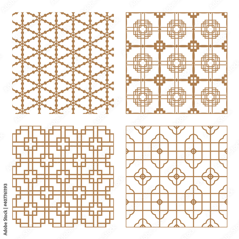 เวกเตอร์ Stock Set geometric asian abstract seamless vector pattern ...