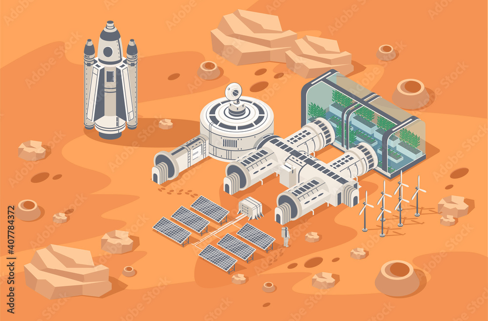 Mars Colonization concept. Habitable station. Biological terraforming ...