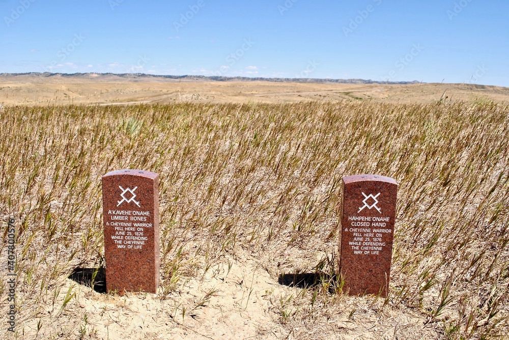 Little Bighorn, Montana: Two Cheyenne Native American casualty markers ...