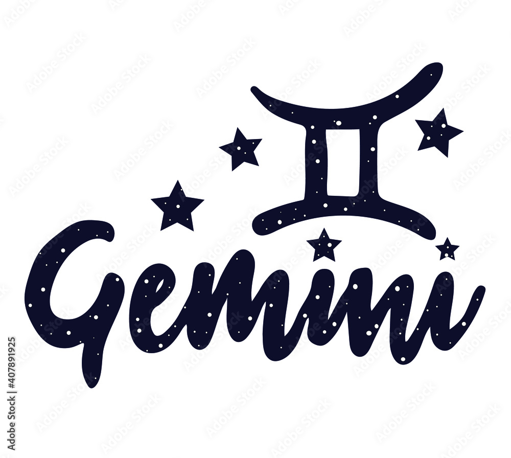 Gemini zodiac lettering sign. Handwritten astological card text ...