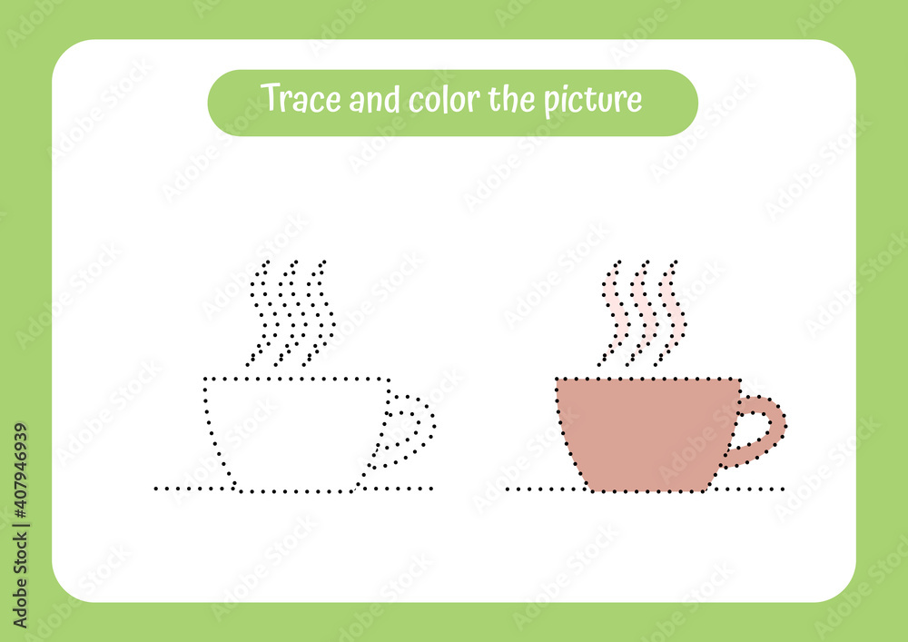 Cup. Trace and color the picture. Educational game for children ...